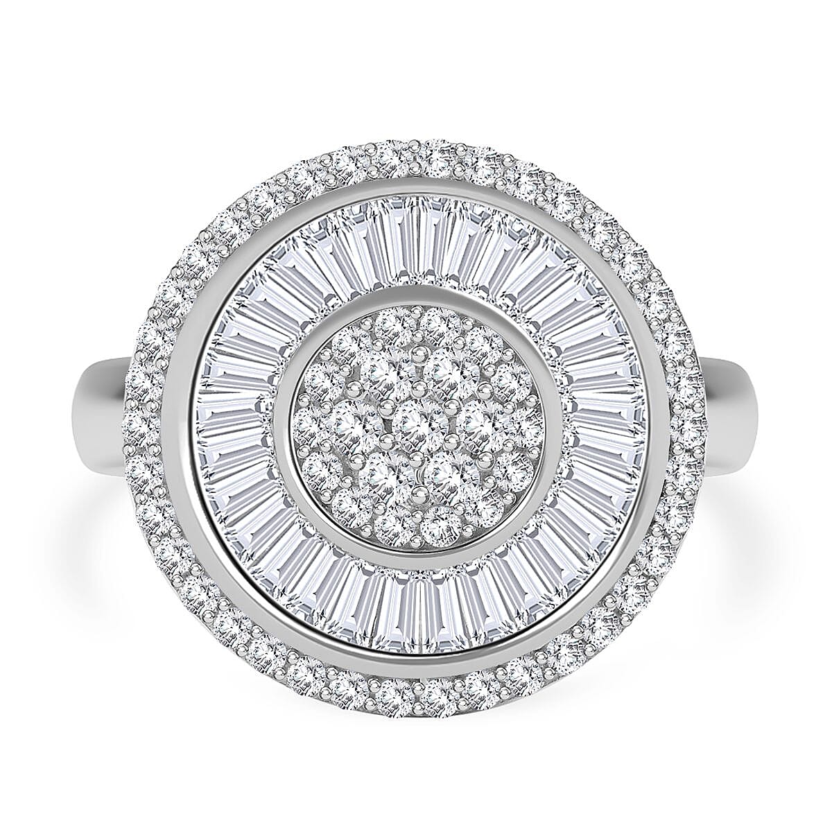 ELANZA AAA Simulated White Diamond (Rnd) Halo Cluster Ring in Rhodium ...