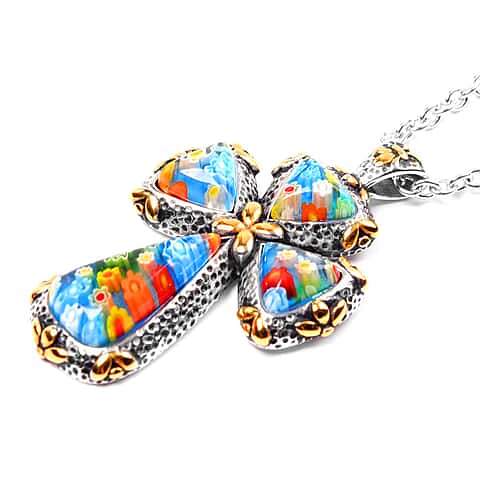 Murano Style Glass Cross Pendant With Chain 0.010 Ct. - 2366662 - TJC