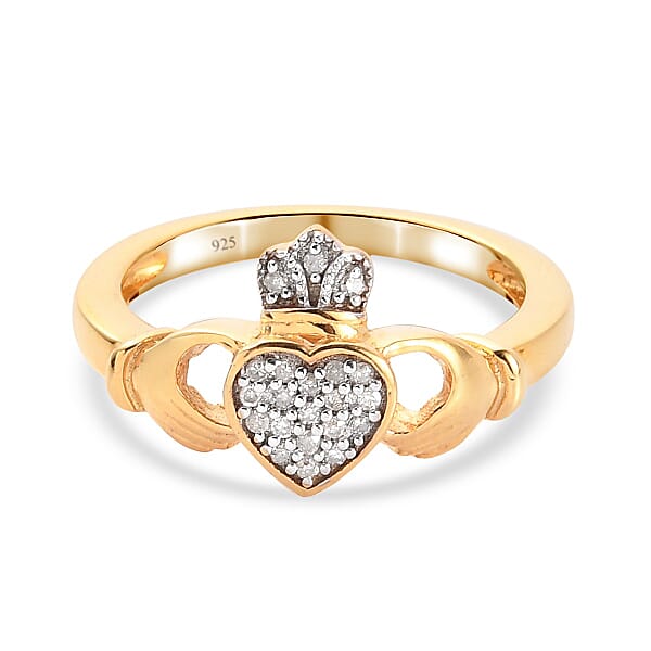 Diamond Claddagh Ring in Gold Plated Sterling Silver - 2521209 - TJC