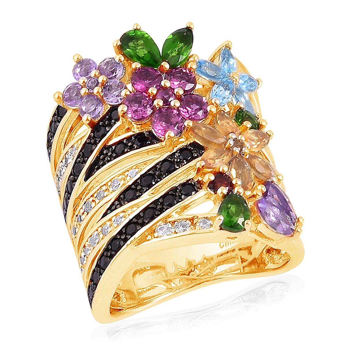 13.01 Ct Multi Gemstones Floral Ring in Sterling Silver 12.5 Grams ...