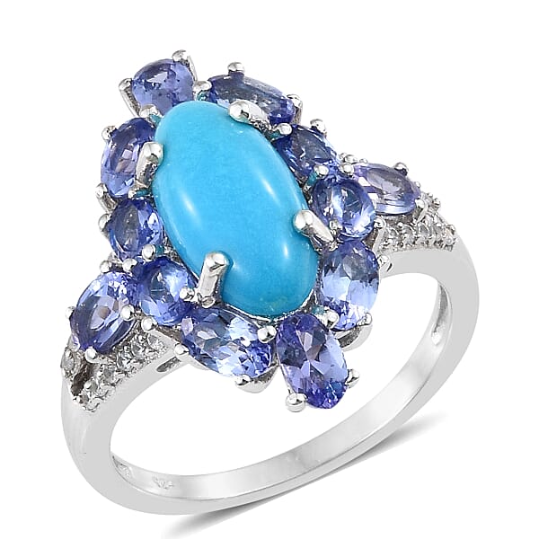 5.75 Ct Arizona Sleeping Beauty Turquoise and Multi Gemstone Halo Ring ...