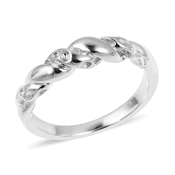 RACHEL GALLEY Latticework and Ginkgo Leaf Ring in Rhodium Plated ...