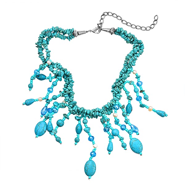 Blue Howlite, Simulated Blue Sapphire and Fresh Water White Pearl ...