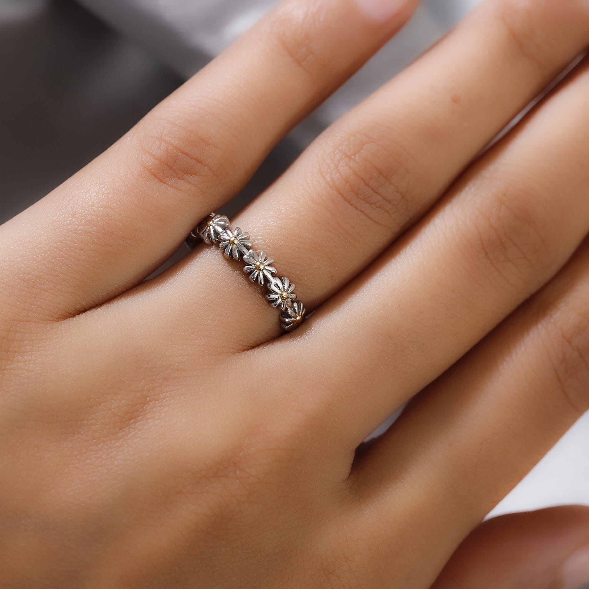 Platinum and Yellow Gold Overlay Sterling Silver Floral Ring - 3145976 ...