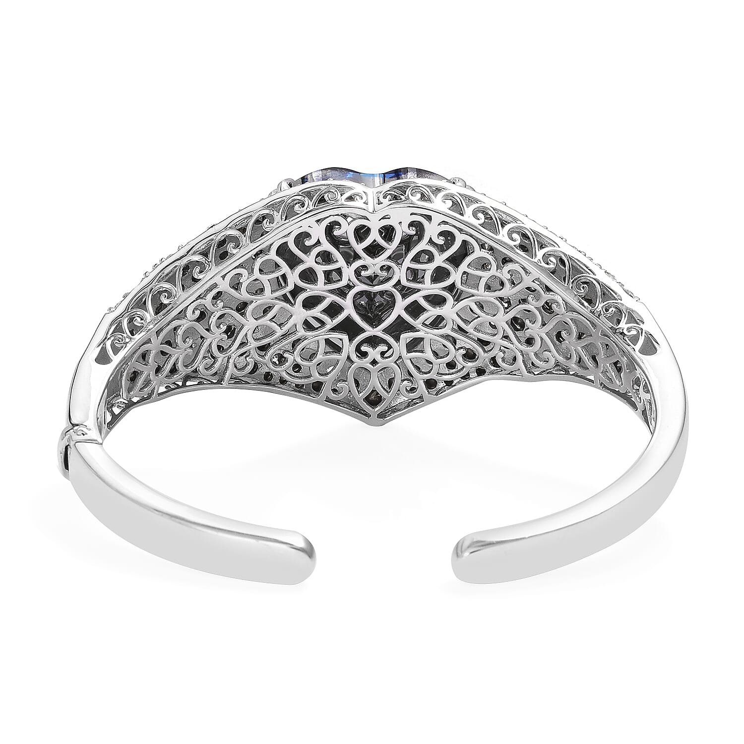 Lustro Stella Bermuda Blue Crystal and White Crystal Cuff Bangle in Sterling Silver 40.77 Gms ...