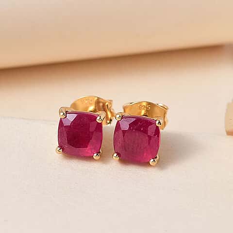 3 Ct. African Ruby Solitaire Stud Earrings (Push Back) in Sterling ...