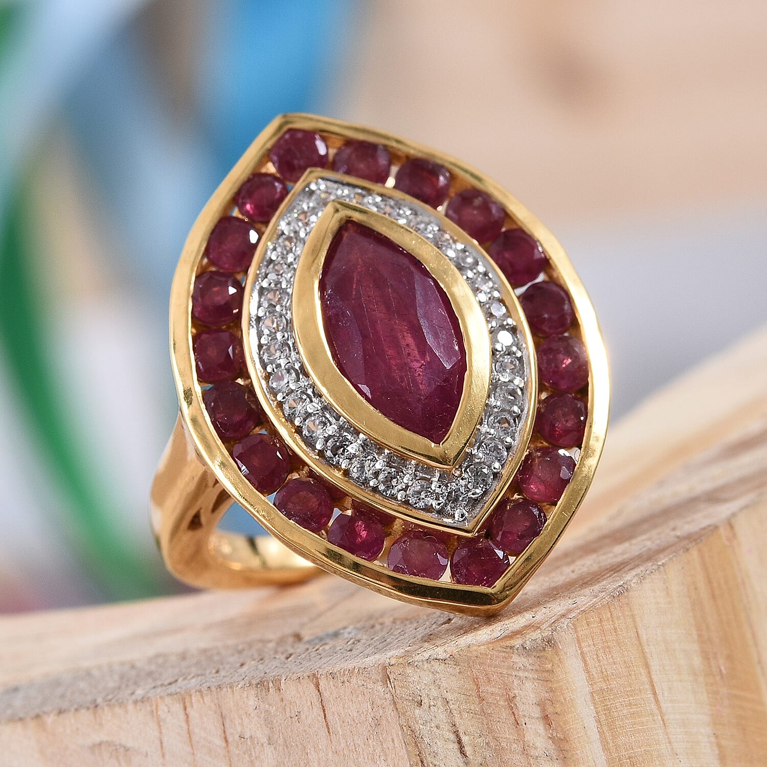 4 Carat African Ruby and Cambodian Zircon Double Halo Ring in Sterling ...
