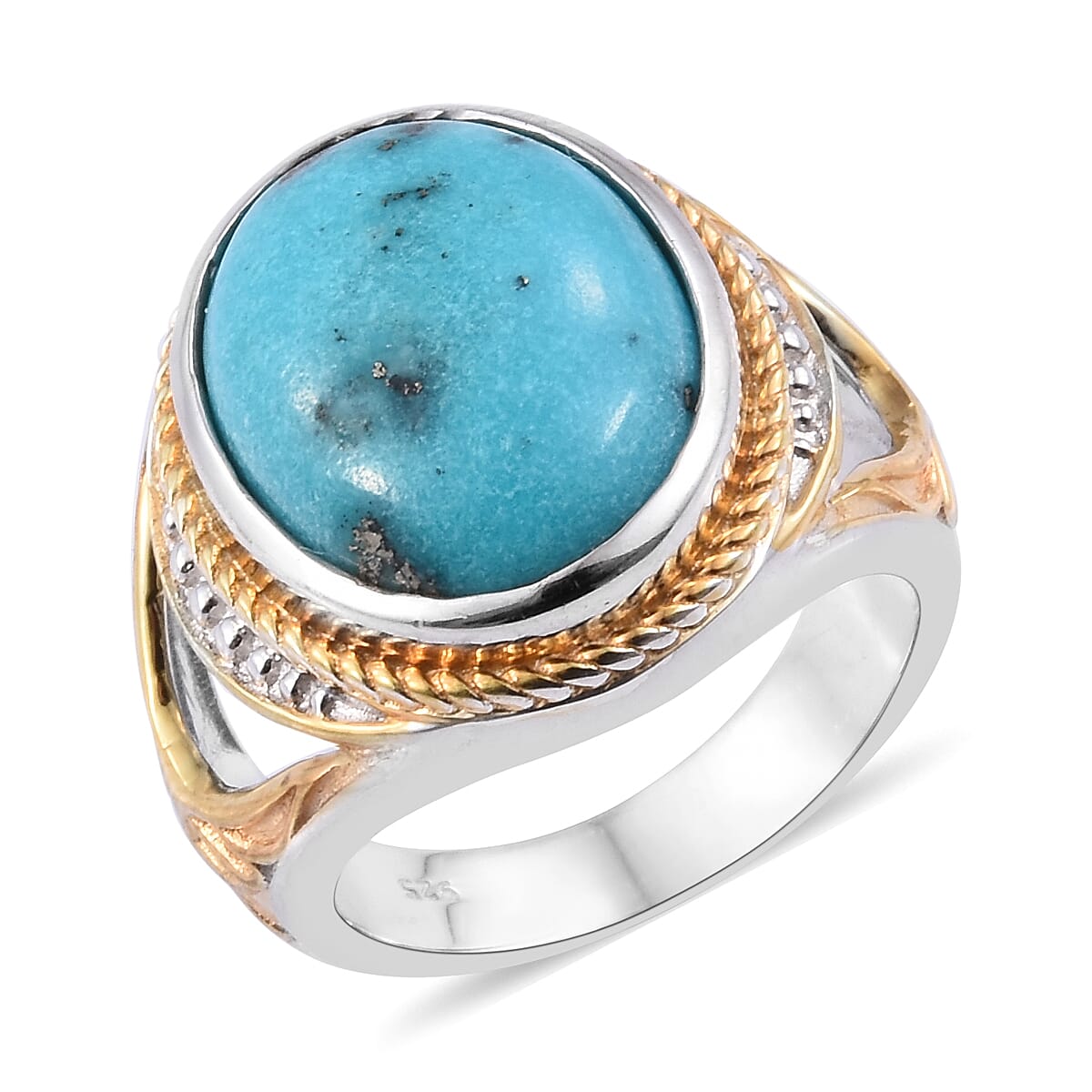 Turquoise (Ovl 16x12 mm) Ring in Platinum and Yellow Gold Overlay ...