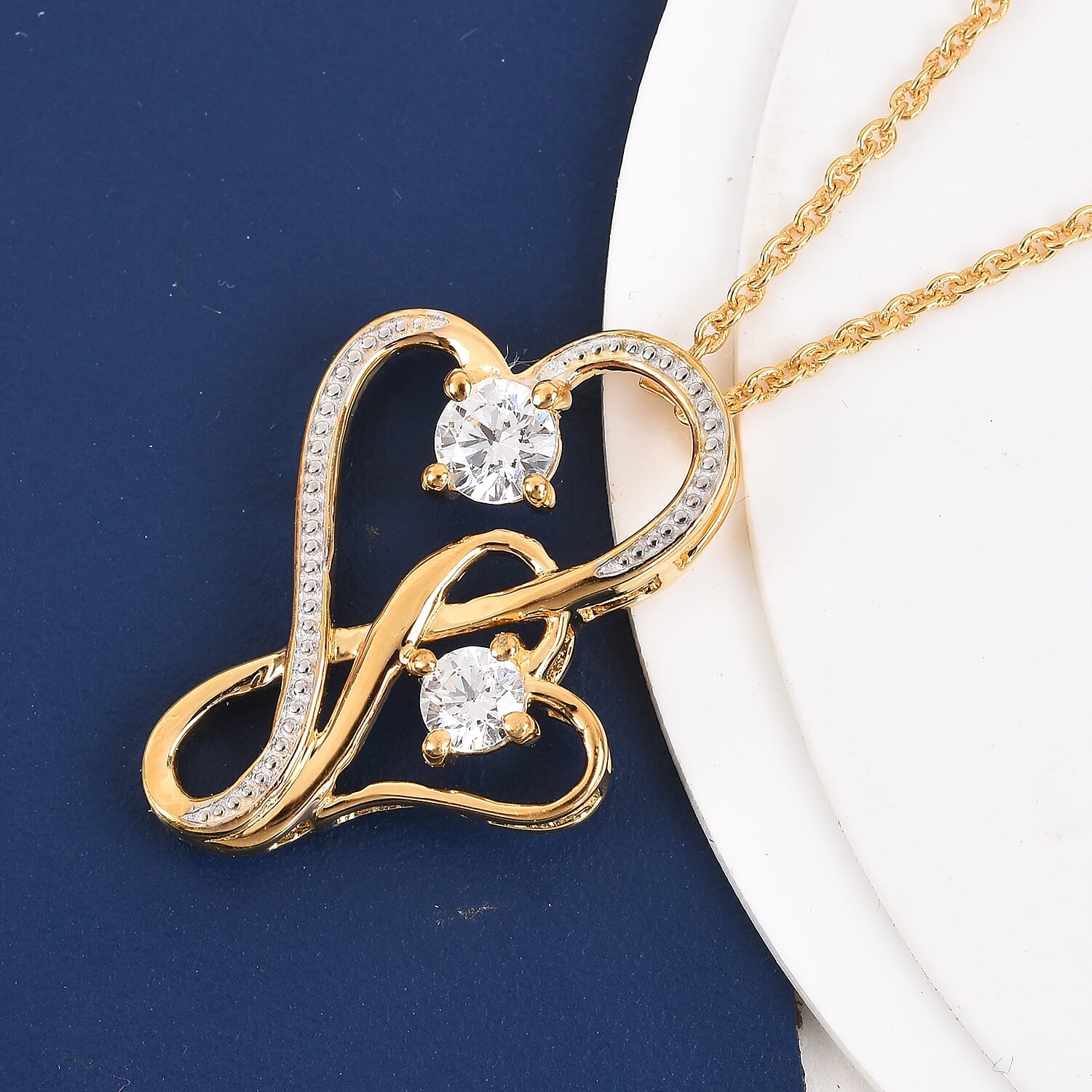 Lustro Stella Made with Finest CZ Heart Pendant with Chain in Gold ...