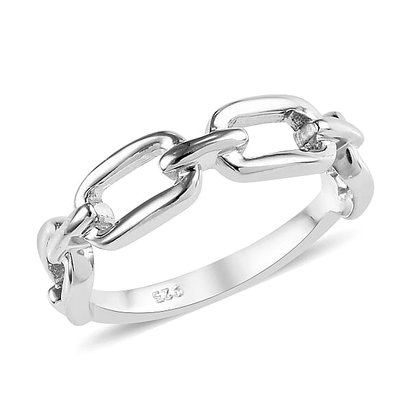 High Finish Link Chain Ring in Platinum Plated Sterling Silver ...