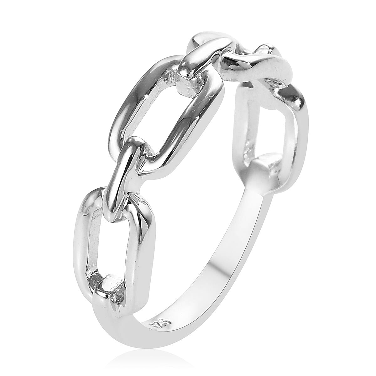 High Finish Link Chain Ring in Platinum Plated Sterling Silver ...