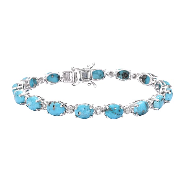 Turquoise (Ovl), Diamond Bracelet (Size 7.5) in Platinum Overlay ...