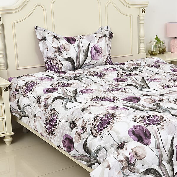 Set of 3 Floral Pattern Comforter, Fitted Sheet and Pillow Case Single ...