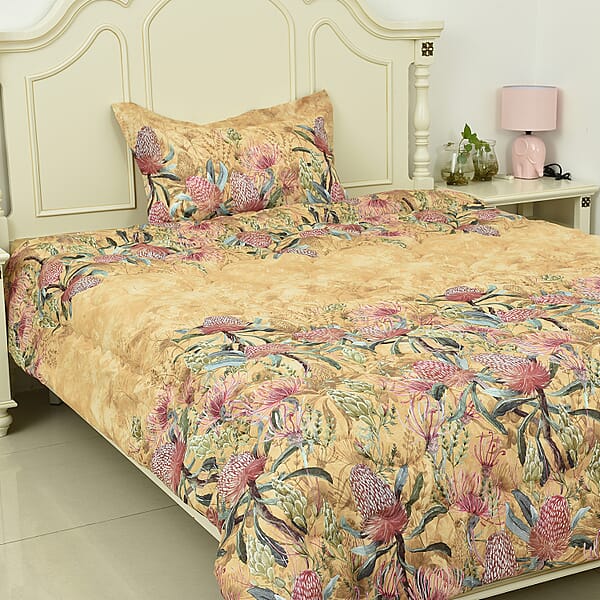 3 Piece Set Floral Printed Comforter, Fitted Sheet and Pillow Case ...