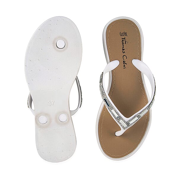 Brand New - Thomas Calvi - Deluxe Sparkle Flip Flop White - M3381421 - TJC
