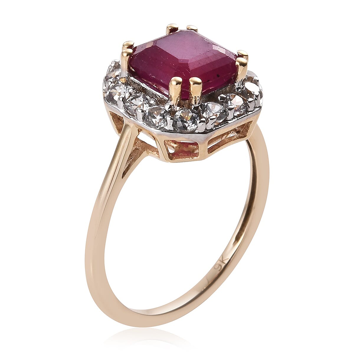 3 Carat AA African Ruby and Zircon Halo Ring in 9K Gold 2 Grams ...
