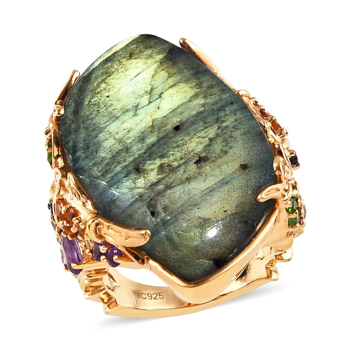 GP 30.60 Ct Labradorite and Multi Gemstone Cocktail Ring in Gold Plated Silver - 3413462 - TJC