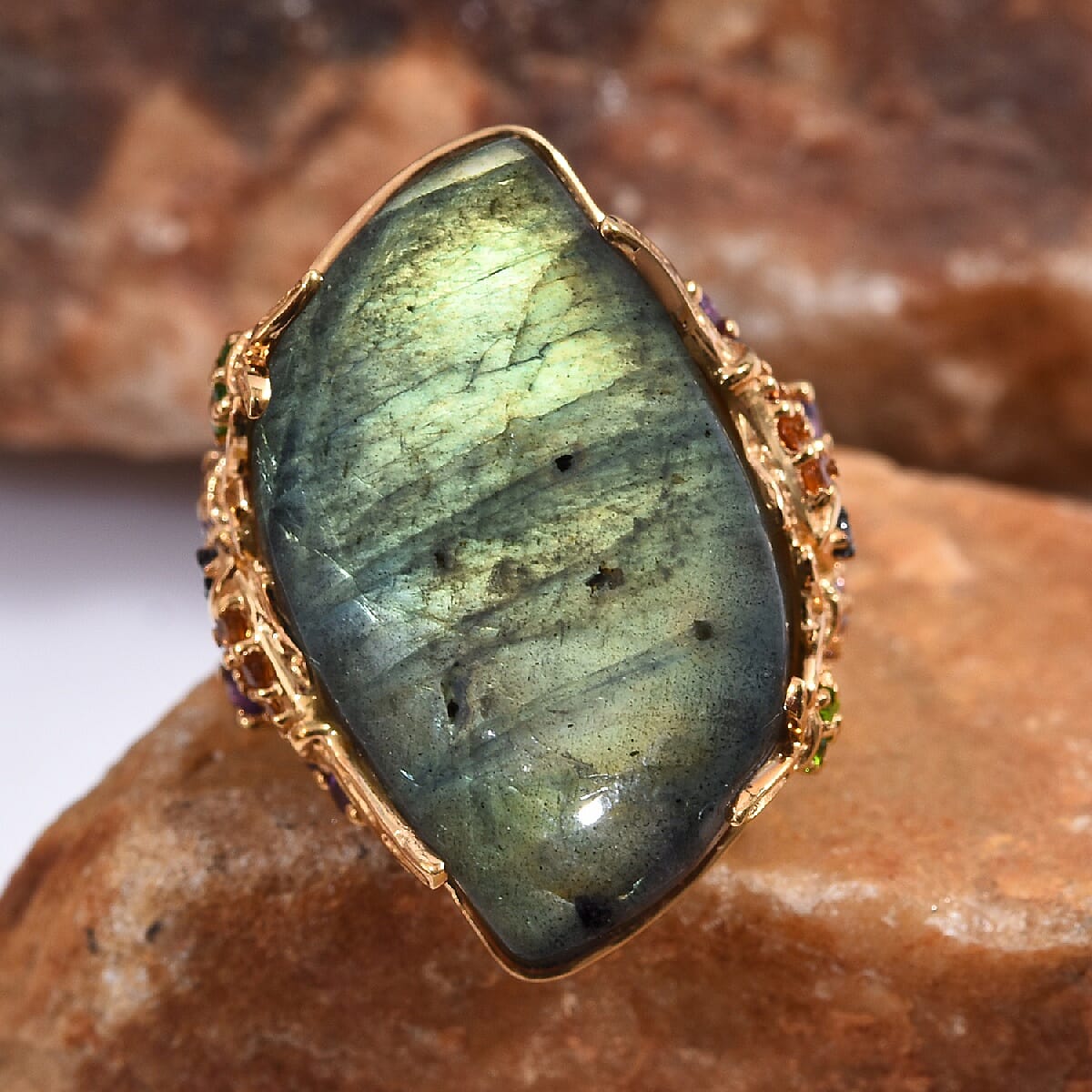 GP 30.60 Ct Labradorite and Multi Gemstone Cocktail Ring in Gold Plated Silver - 3413462 - TJC