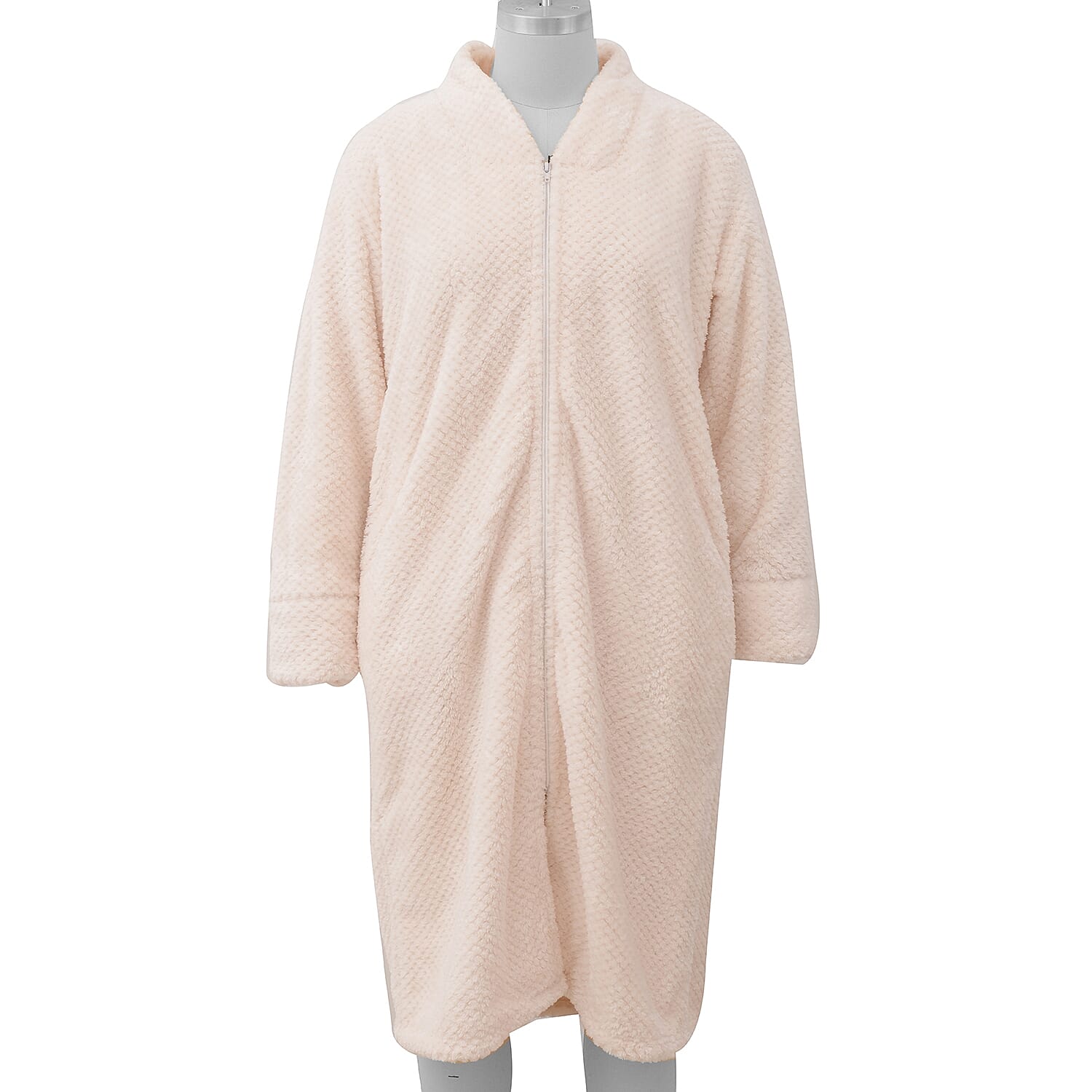 Microfiber Soft Jacquard Flannel Robe with Pocket and Zip Front Size ...