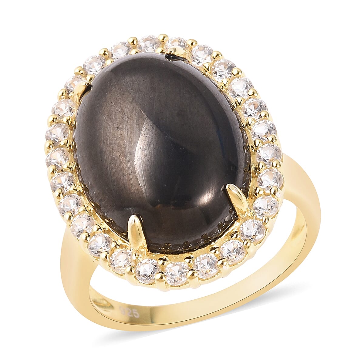 9.65 Ct Elite Shungite and Zircon Halo Ring in Gold Plated Sterling ...