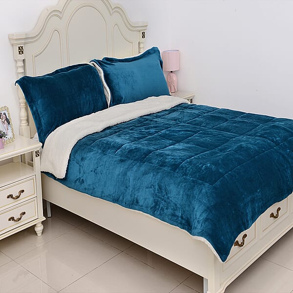3 Piece Set Super Soft and Plush Flannel Sherpa Comforter Size 220x225 ...
