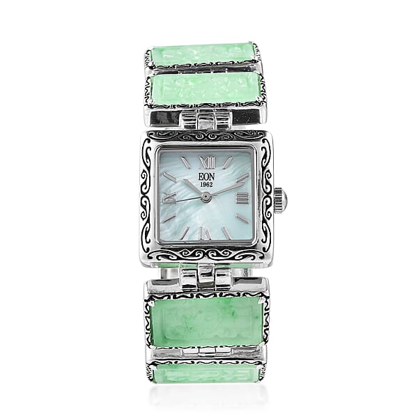 EON 1962 Swiss Movement Green Jade Water Resistant Watch in Rhodium ...