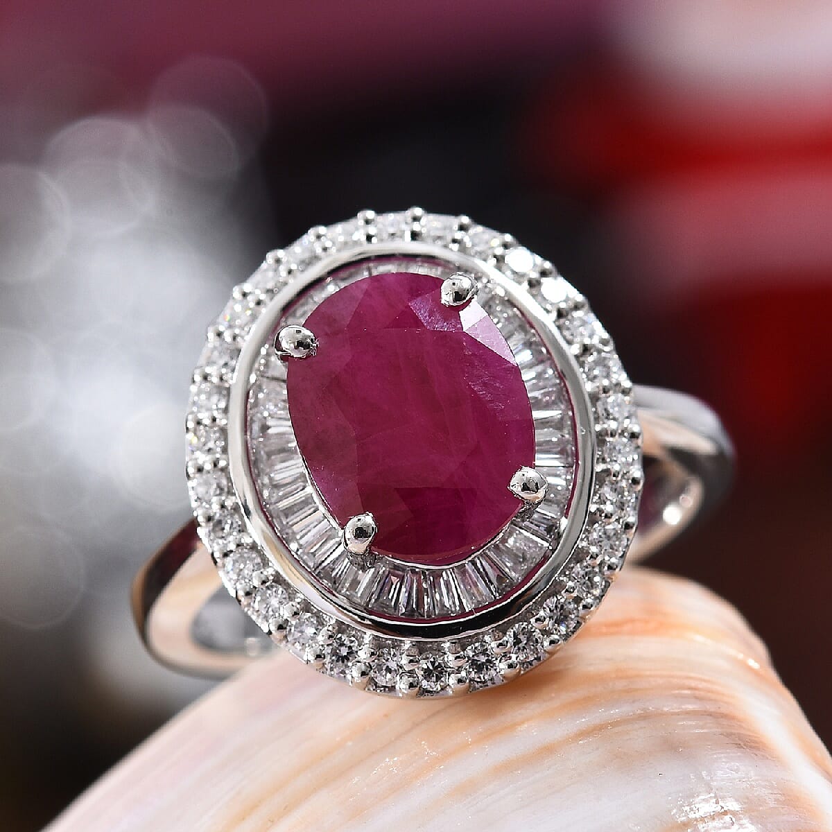 RHAPSODY 2.90 Ct AAAA Ruby and Diamond Double Halo Ring in 950 Platinum ...