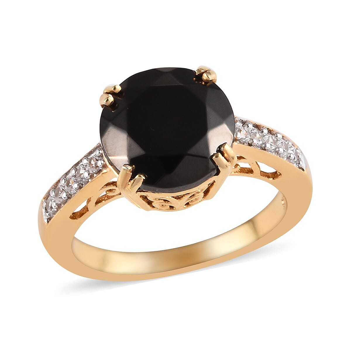 Elite Shungite and Zircon Solitaire Design Ring in 14K Gold Plated ...