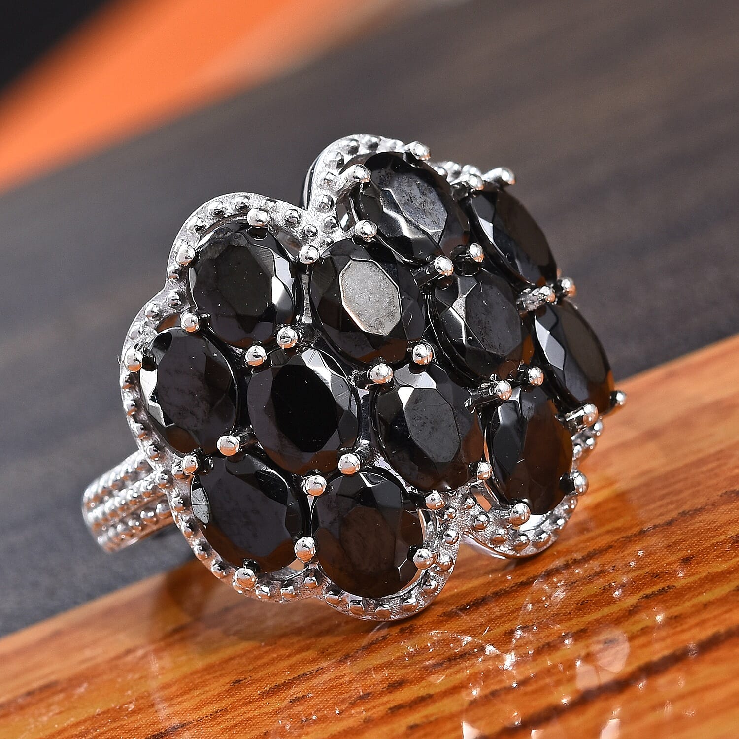 2.50 Ct Elite Shungite Cluster Ring in Platinum Plated Sterling Silver ...
