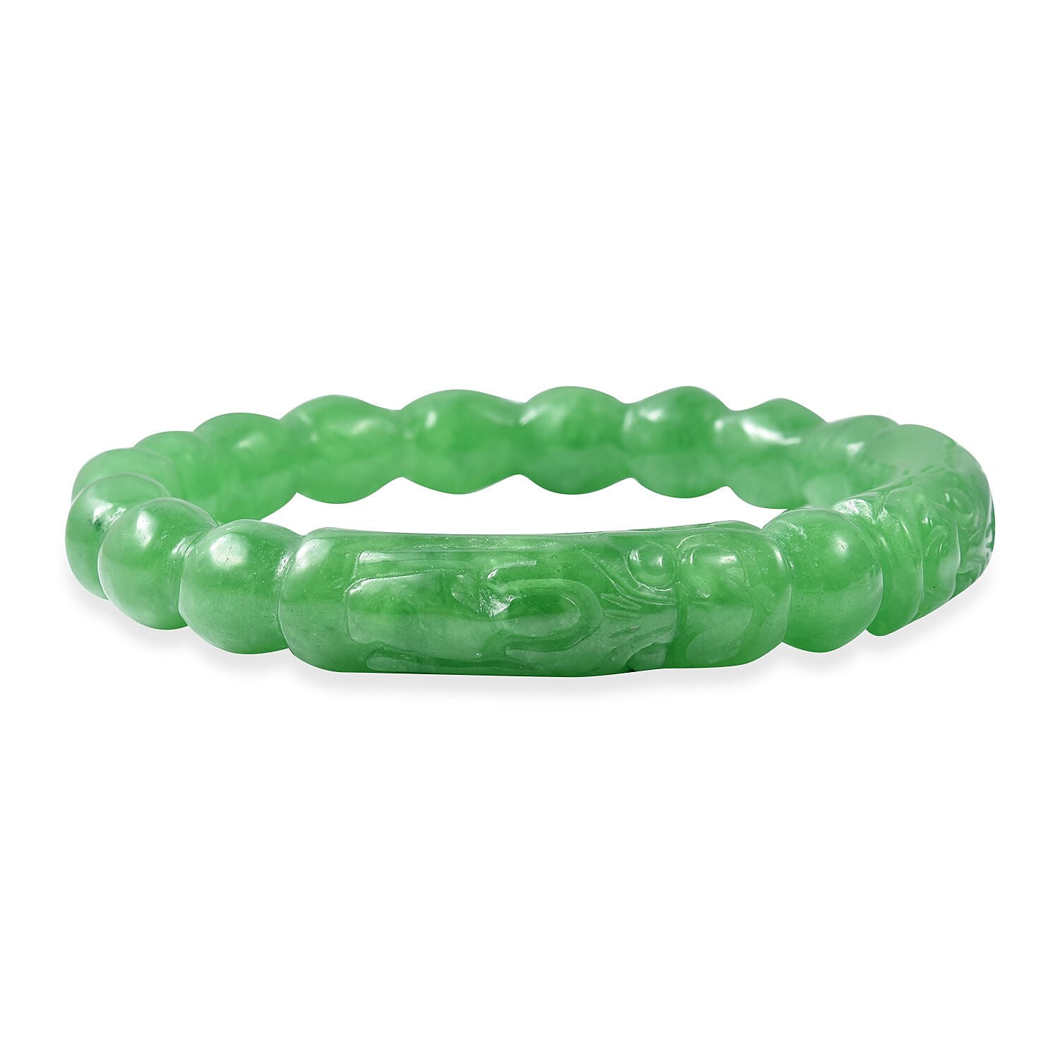 260 Carat Carved Green Jade Dragon Bangle 7.25 Inch - 3486284 - TJC