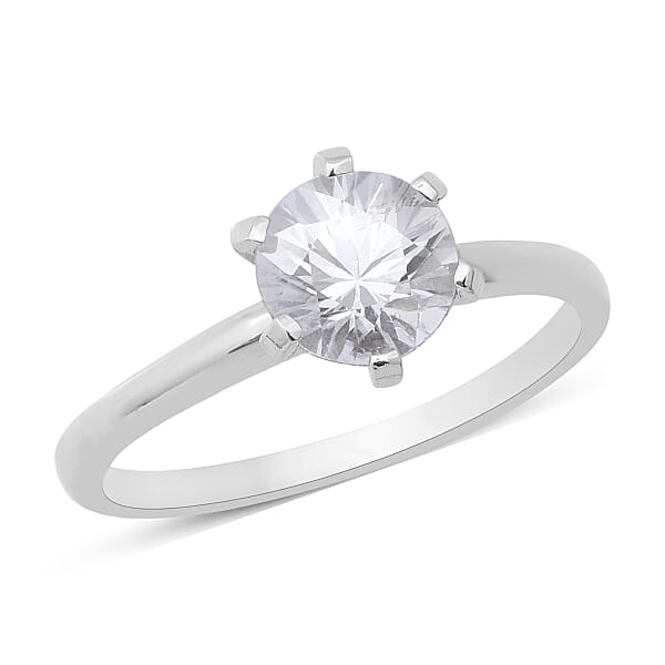 Tanzanian White Zircon Solitaire Ring in Rhodium Plated Sterling Silver ...