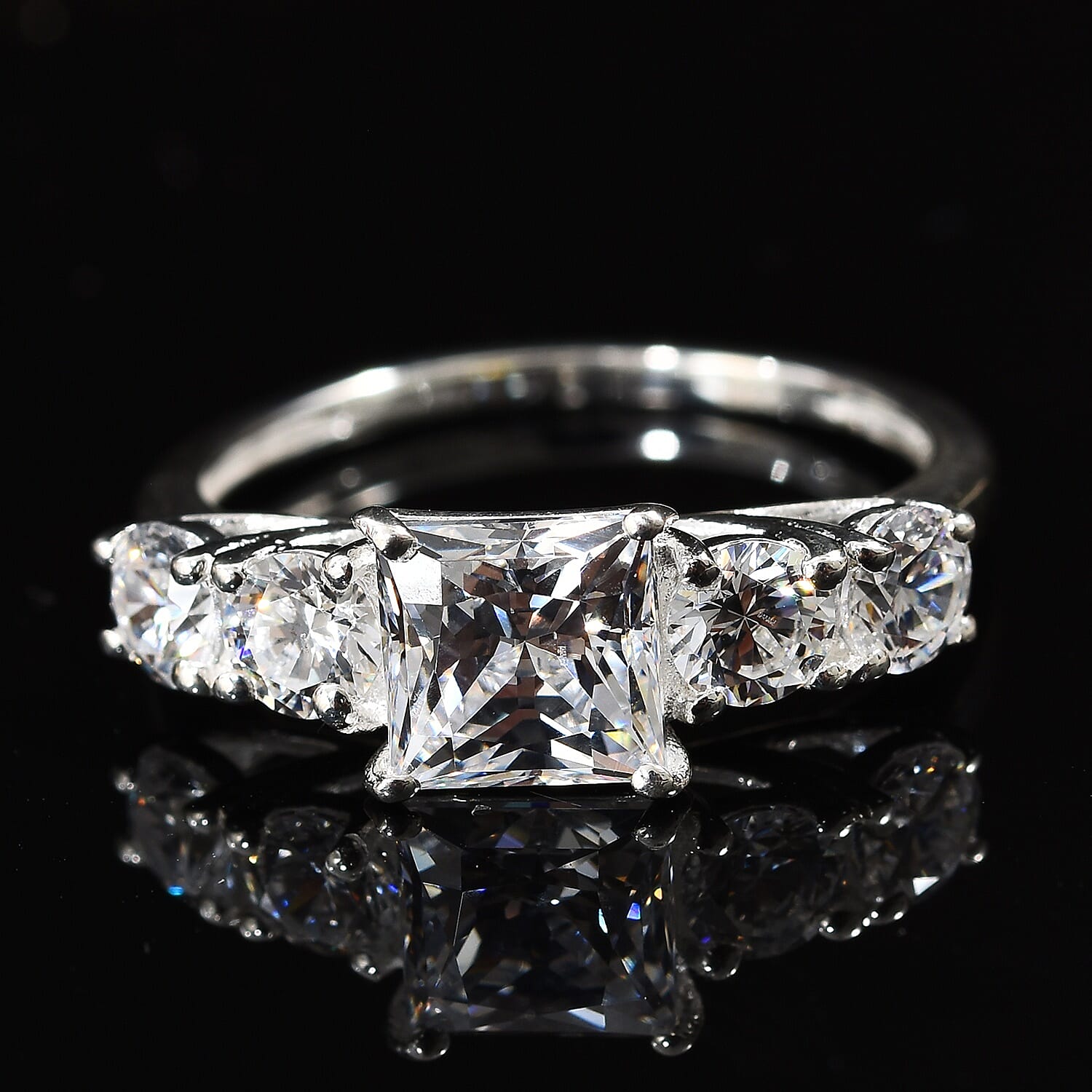 Lustro Stella Made with Finest CZ 5 Stone Ring in Sterling Silver ...