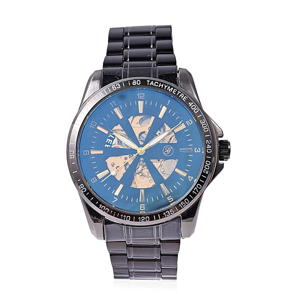 GENOA Automatic Skeleton Water Resistant Black Plated Watch with ...