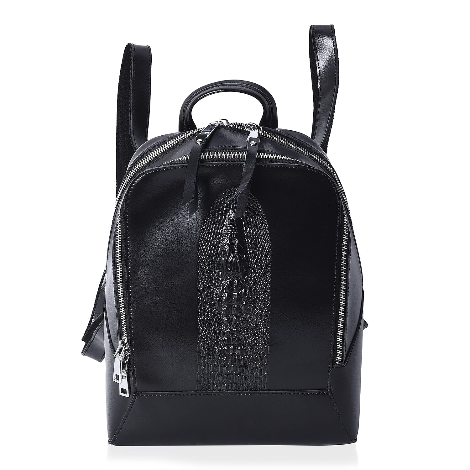 100% Genuine Leather Croc Embossed Backpack with Double Zip Closure and ...