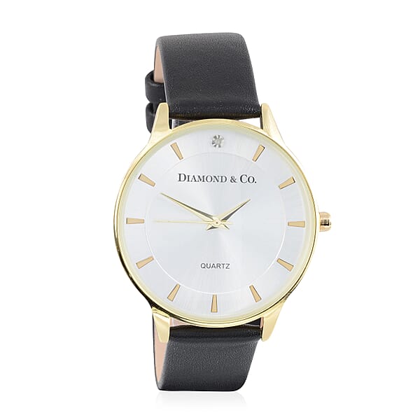 DIAMOND And CO LONDON Diamond Studded Watch with Black Leather Strap in ...