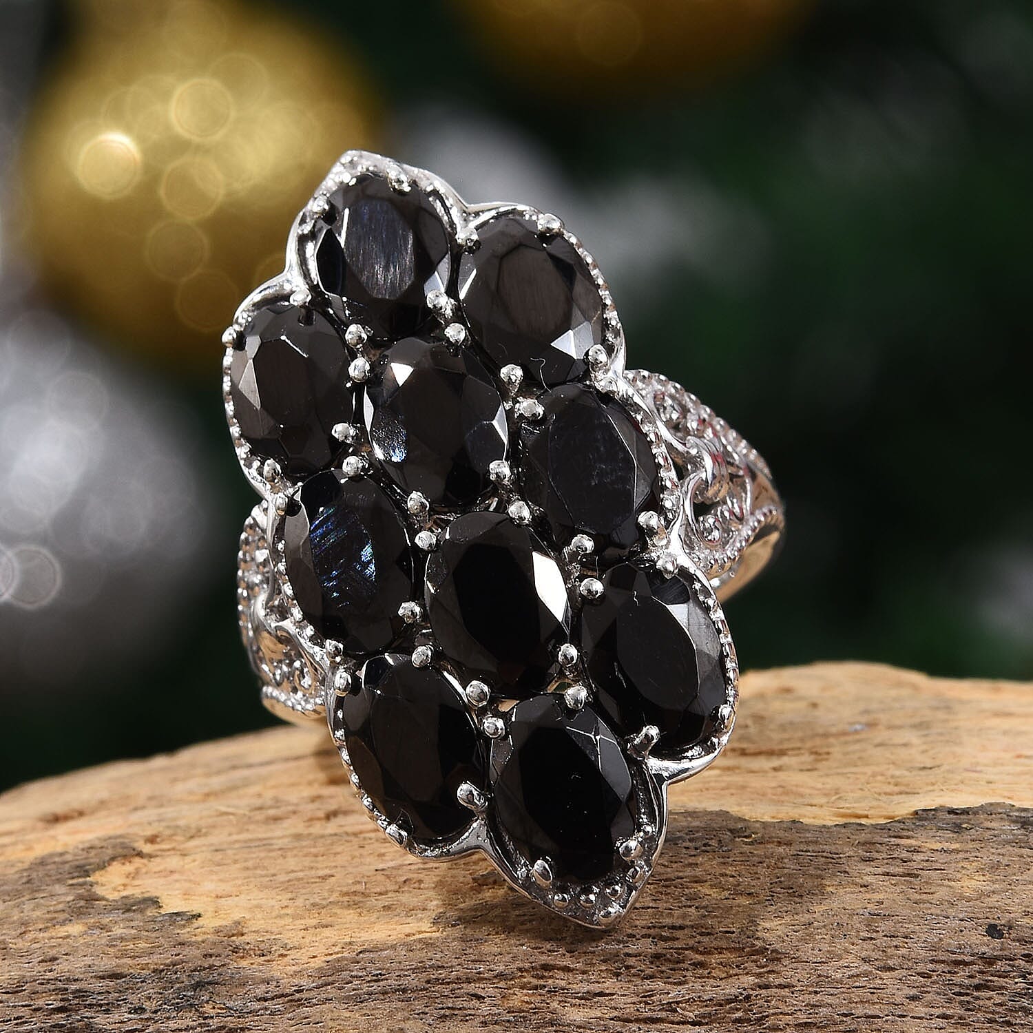 5 Carat Shungite Cluster Ring in Platinum Plated Silver - 3523320 - TJC