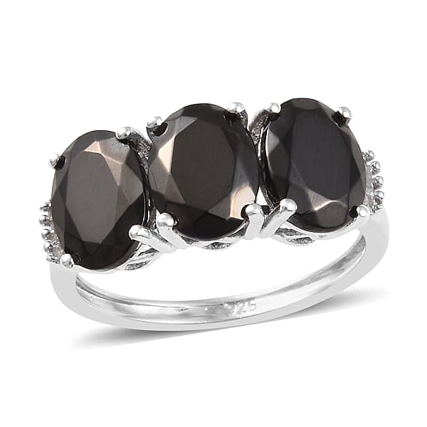 2.25 Ct Elite Shungite and Diamond Trilogy Ring in Platinum Plated ...