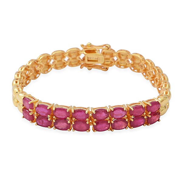 10.40 Ct African Ruby Tennis Design Bracelet in Gold Plated Silver 17. ...