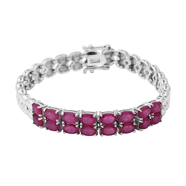 10.40 Ct African Ruby Tennis Design Bracelet in Rhodium Plated Silver ...