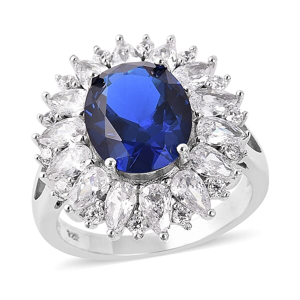 ELANZA Simulated Tanzanite Simulated Diamond Halo Floral Ring in ...