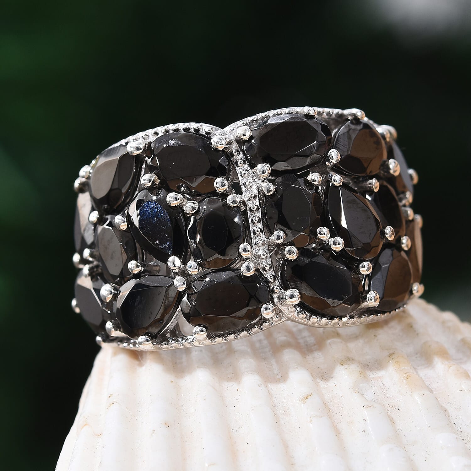 4.65 Ct Elite Shungite Cluster Ring in Platinum Plated Sterling Silver ...