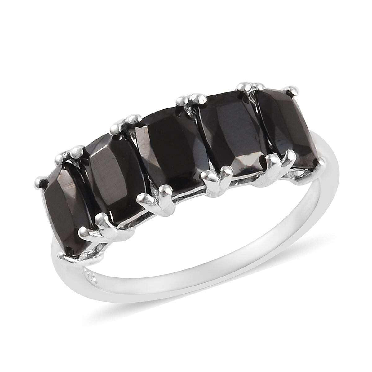 1.75 Ct Elite Shungite 5 Stone Ring in Platinum Plated Sterling Silver ...