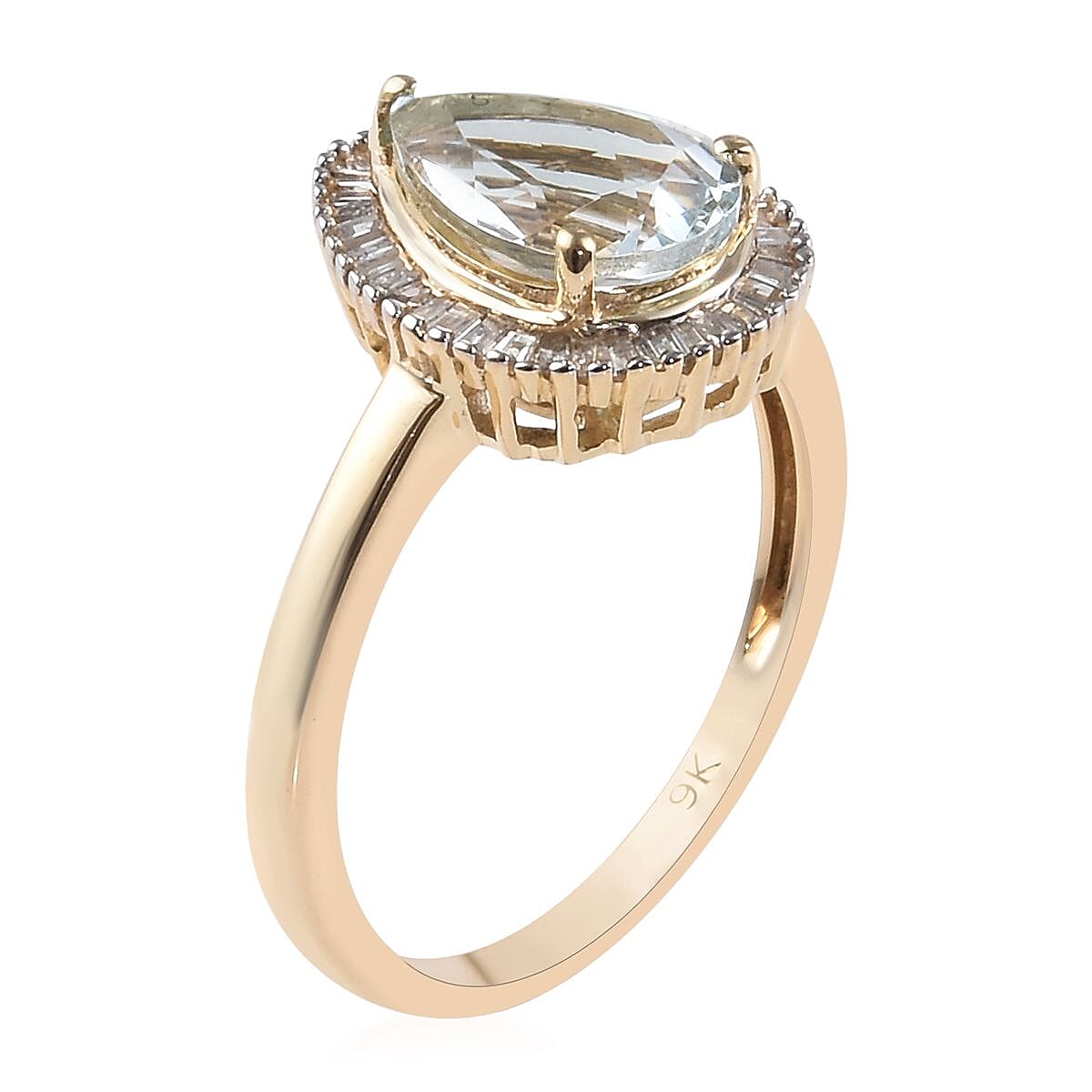 2 Carat AA Espirito Santo Aquamarine and Diamond Halo Ring in 9K Yellow ...