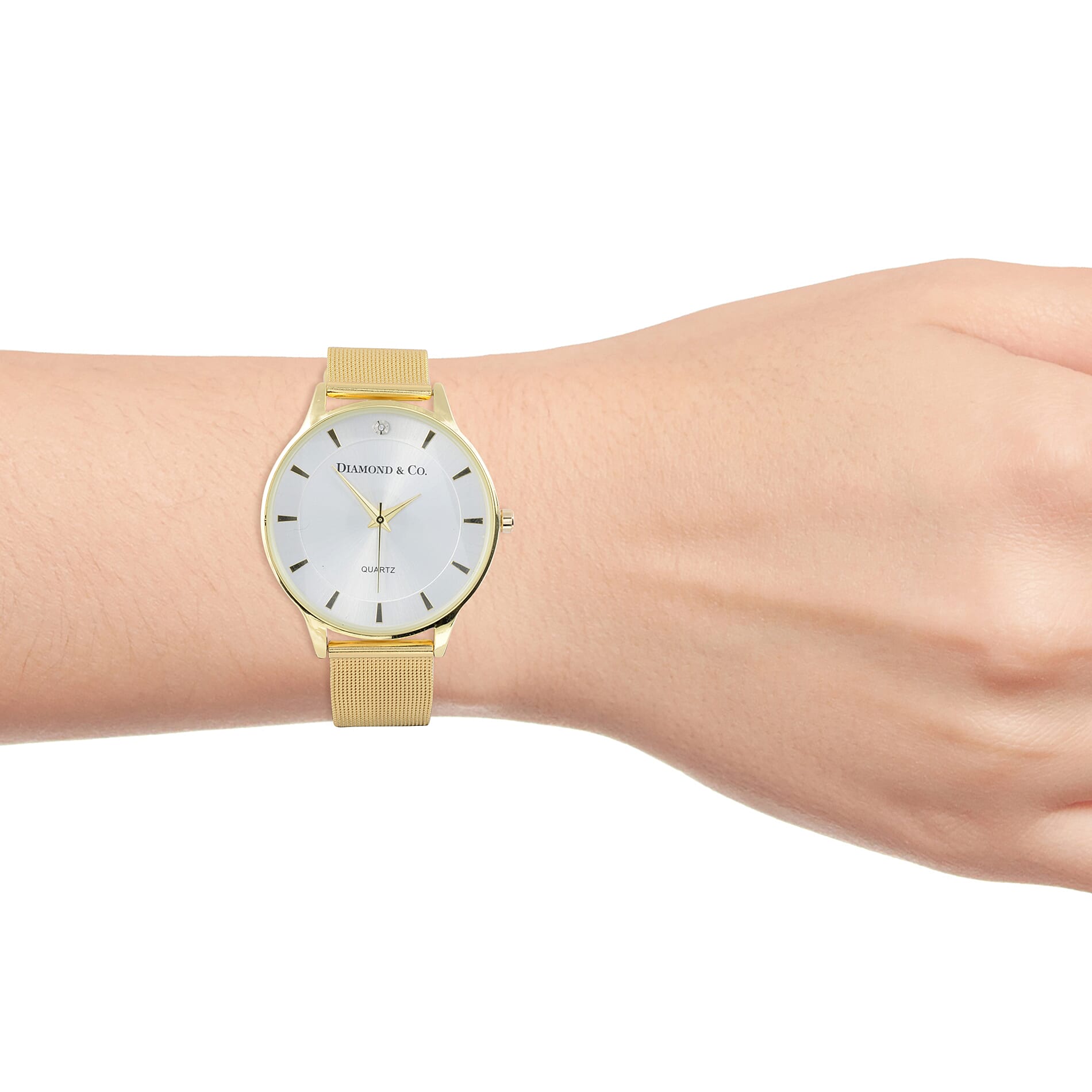 DIAMOND And CO LONDON Diamond Studded Watch with Mesh Style Strap in ...