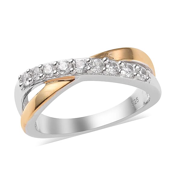 Natural Cambodian Zircon Criss Cross Ring in Platinum and Gold Plated ...