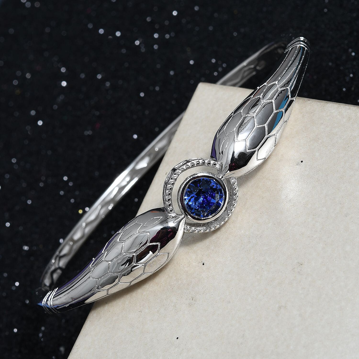 Lustro Stella Sapphire Colour Bangle in Platinum Plated 7.25 Inch - 3568854 - TJC