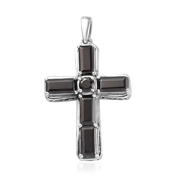 2.09 Ct Shungite Cross Magnetic Pendant in Platinum Plated Sterling ...