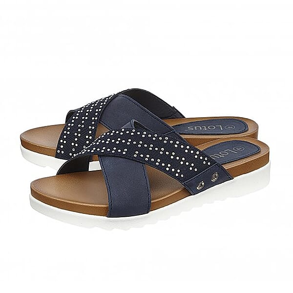 Lotus Sharon Flat Mule Women Sandals - Navy - 1614325364 - TJC