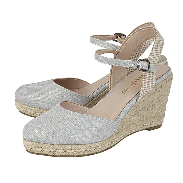 Lotus Silver Shimmer Textile Maira Wedge Shoes (Size 4) - 3581786 - TJC