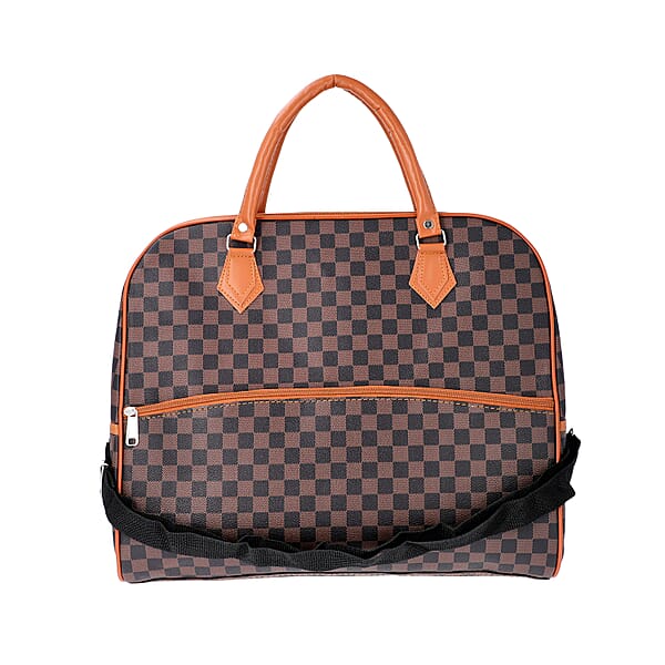 Designer Inspired- Check Pattern Handbag (Size 43x15x37cm)- Brown and ...